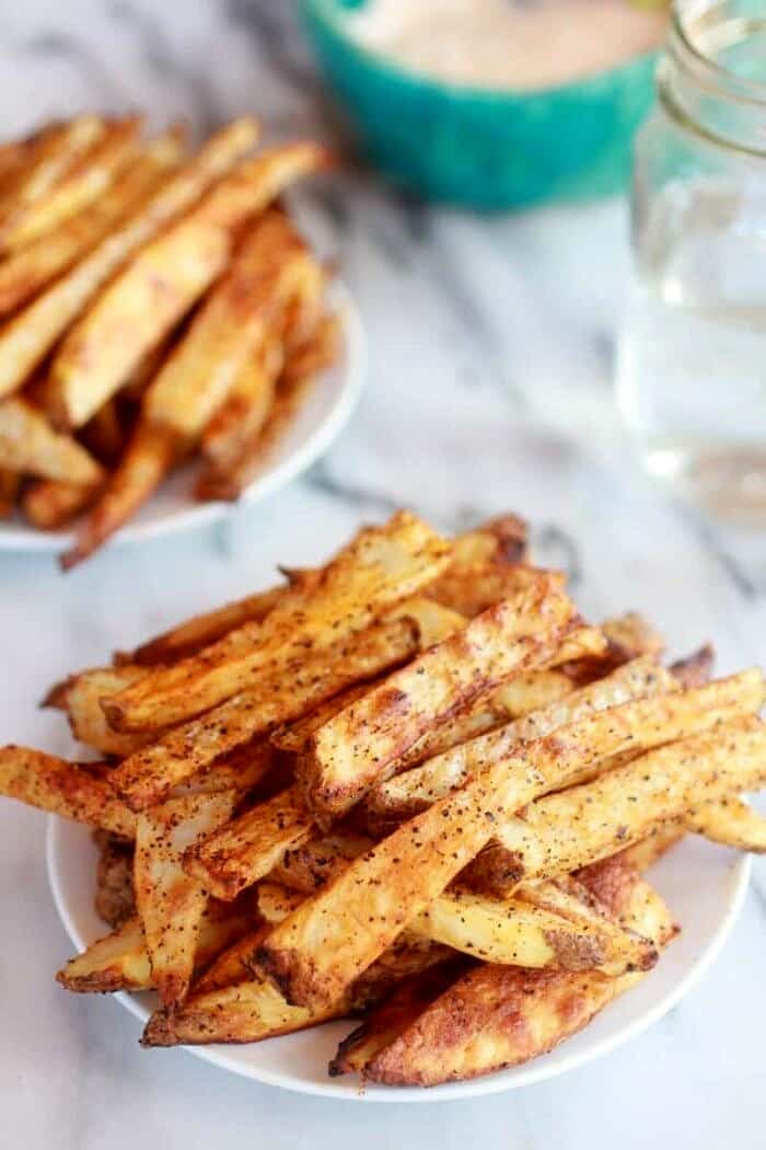 Double-Baked Fries with Garlic Cheese Sauce and Bacon - Half Baked Harvest