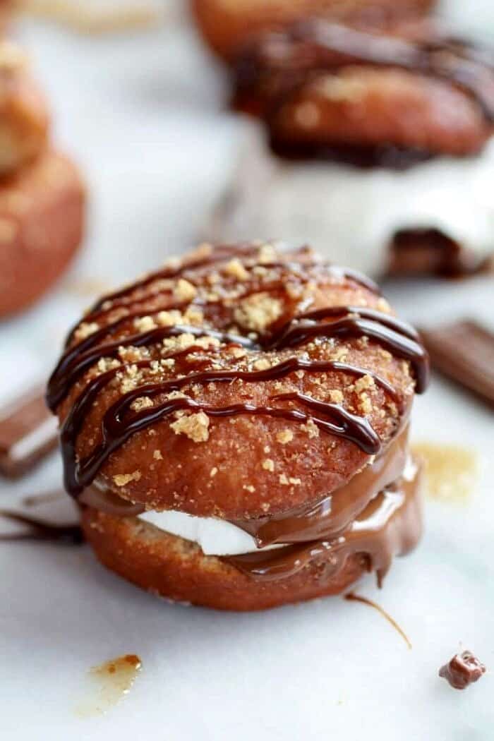 S'more Doughnut Sandwich With Easy Homemade Beer Marshmallows - Half ...