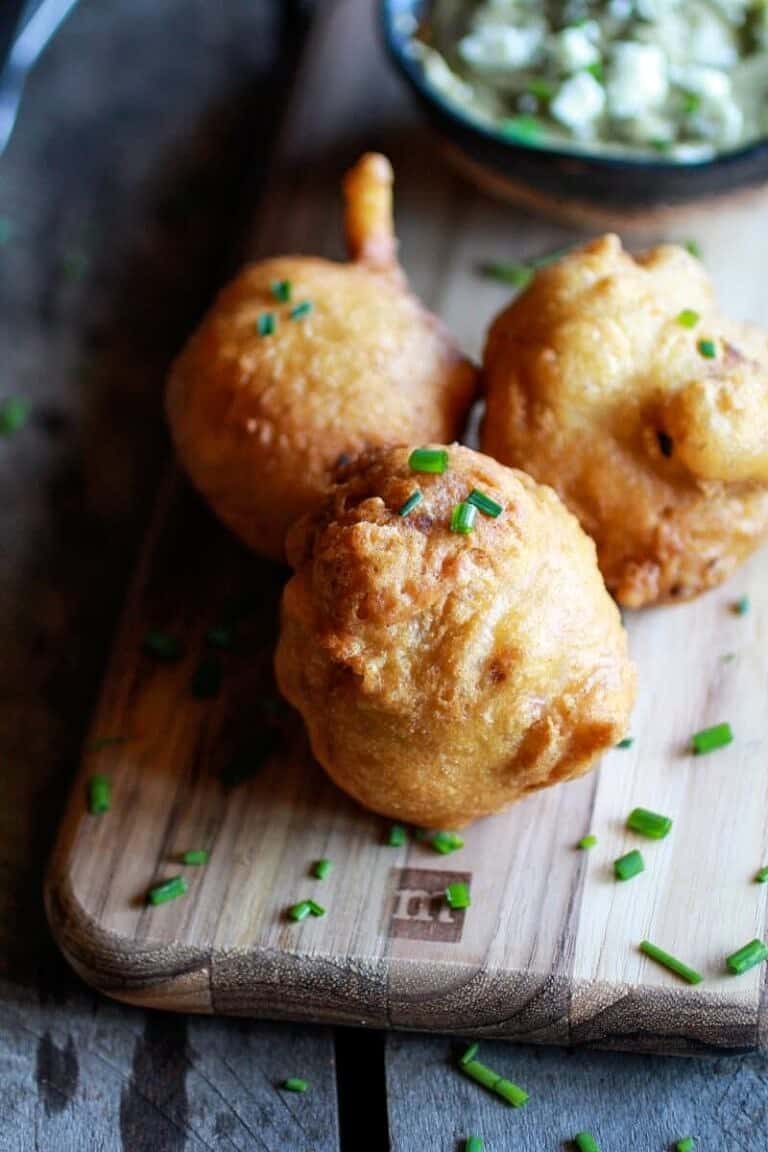 Blue Cheese Lobster Beignets with Spicy Avocado Cream + Garden Veggie ...