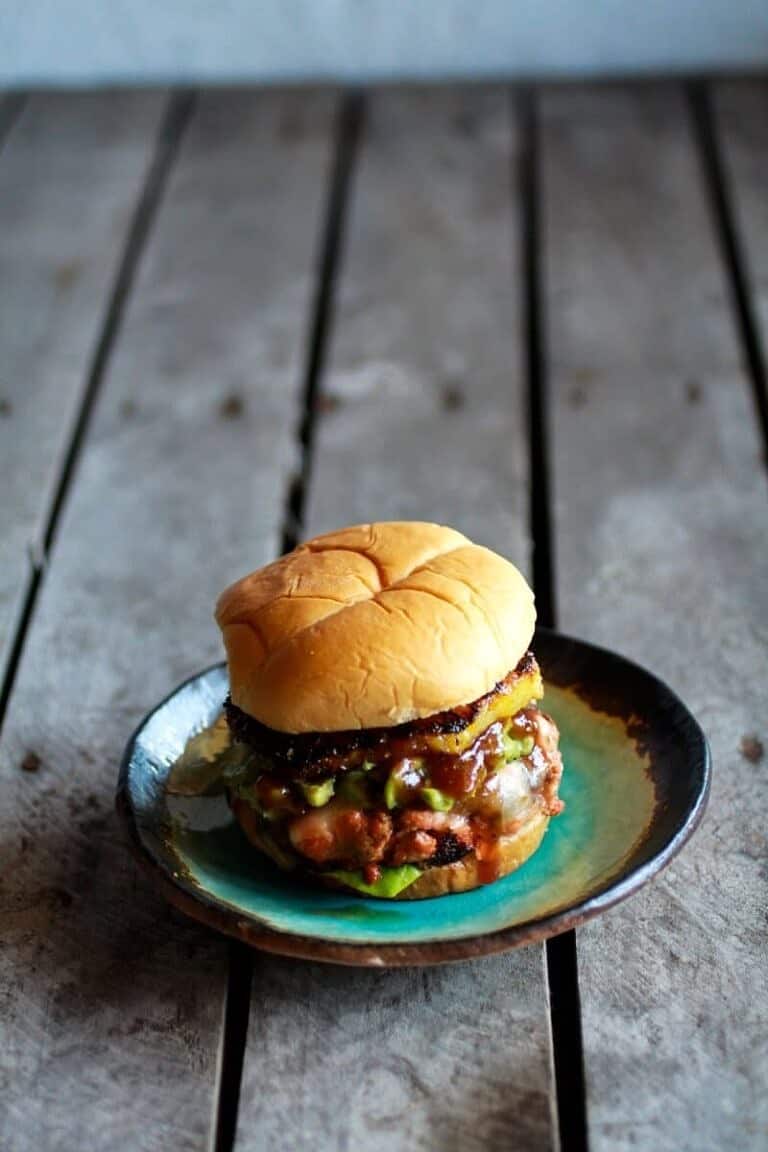 Hawaiian BBQ Salmon Burgers with Coconut Caramelized Pineapple - Half ...