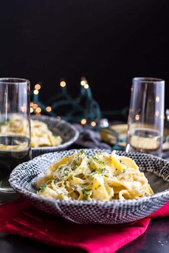 One-Pan Baked Champagne Cream Sauce Fettuccine with Truffle Oil | HBH