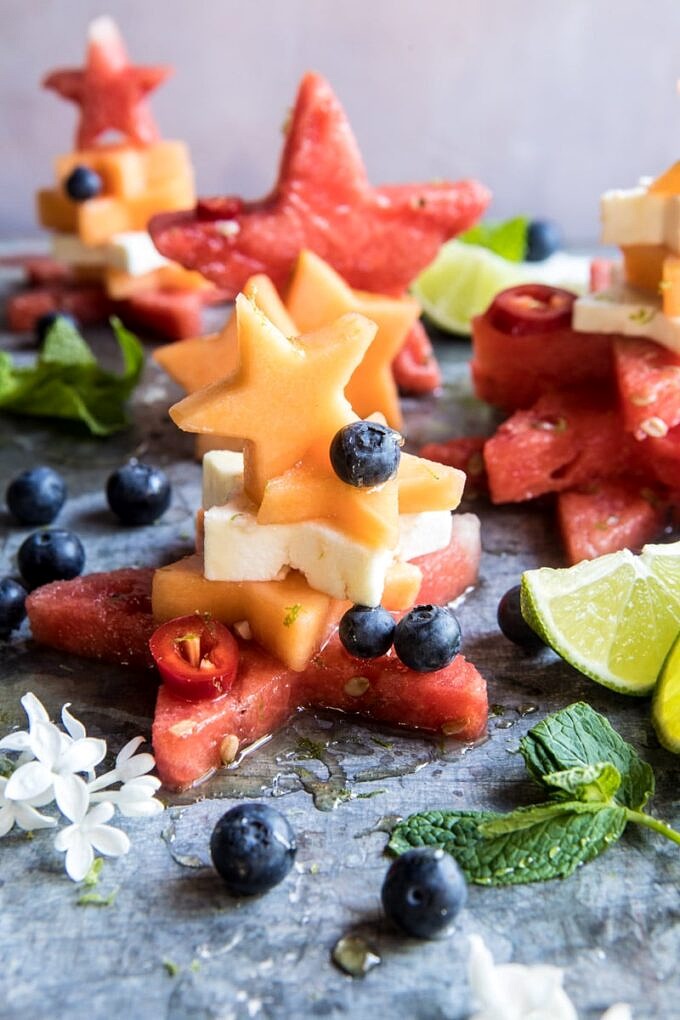 Blueberry, Melon, Feta, Fruit Salad Stacks