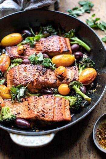 Sicilian Style Salmon with Garlic Broccoli and Tomatoes. - Half Baked ...