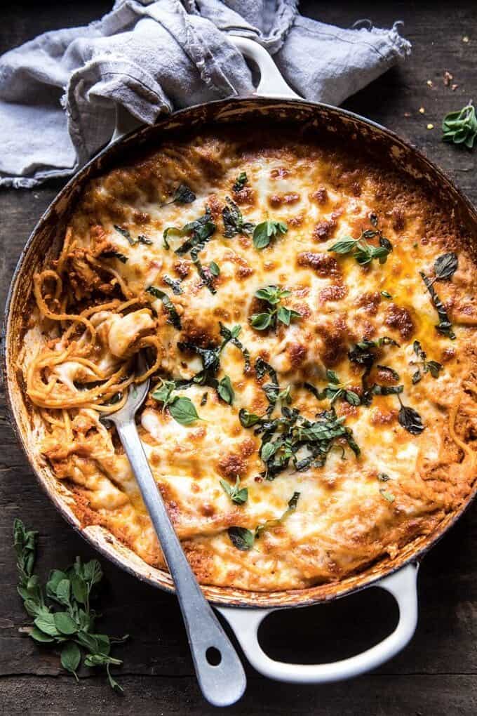 One-Pan Cheesy Spaghetti Pie. - Half Baked Harvest