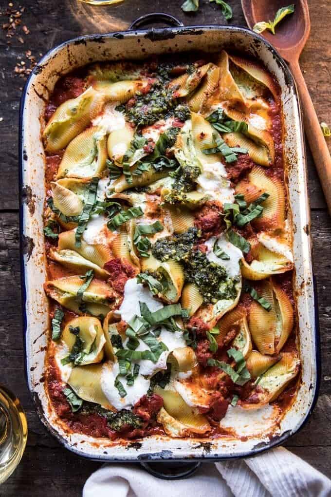 Pesto Cheese Stuffed Shells. - Half Baked Harvest