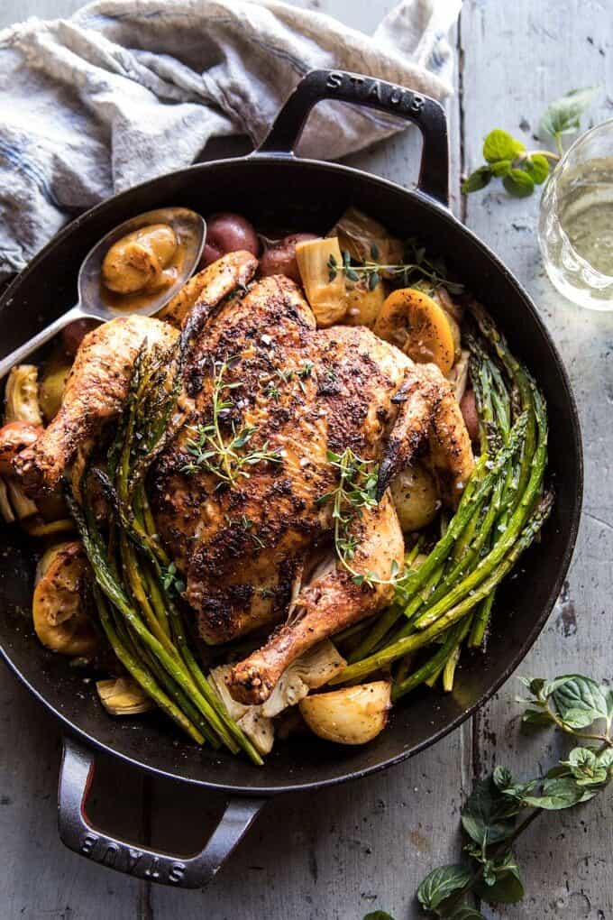Spring Skillet Roasted Lemon Chicken and Veggies. - Half Baked Harvest