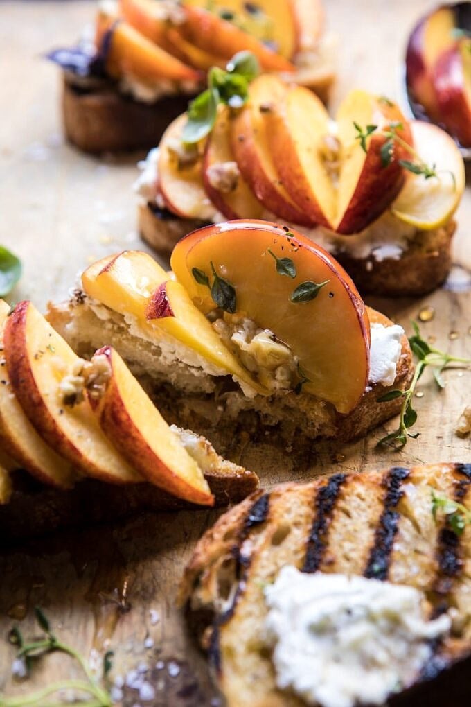 Thyme, Honey, Peach, and Goat Cheese Crostini. - Half Baked Harvest
