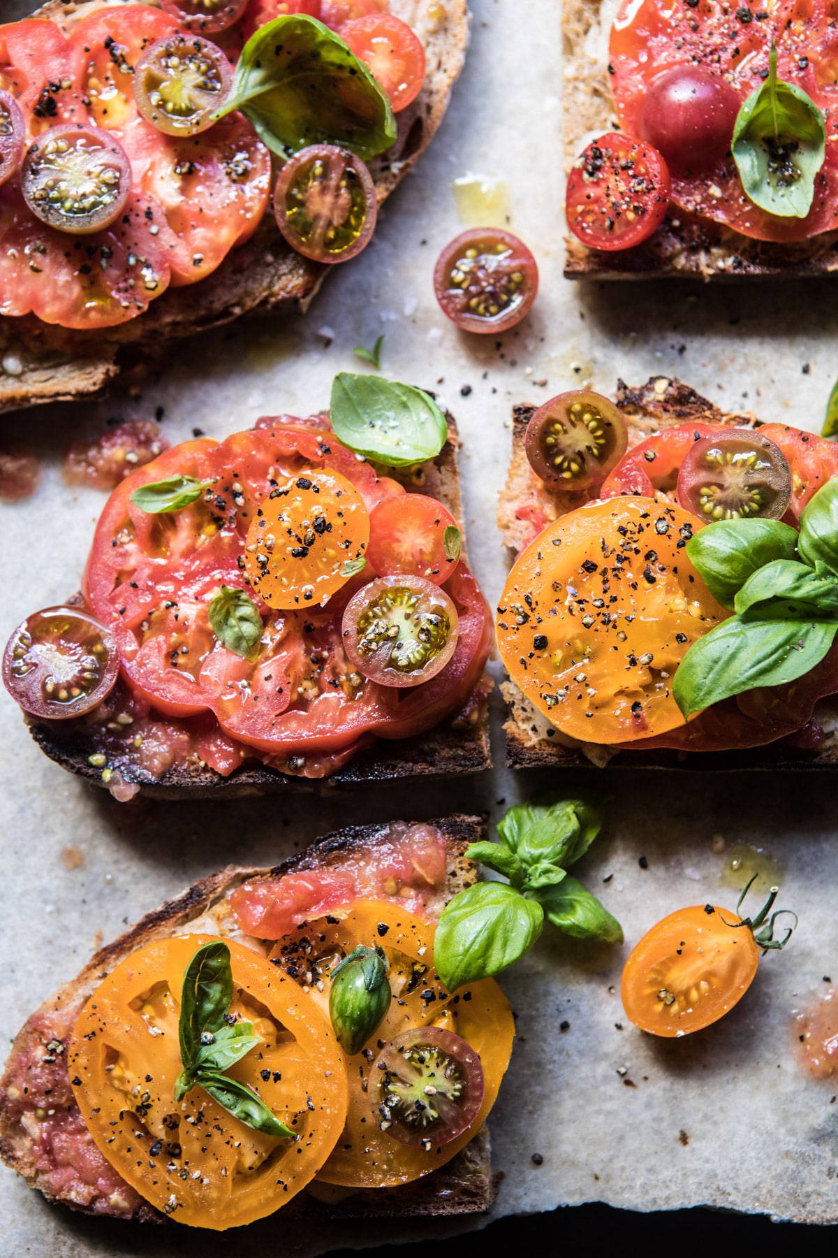 Heirloom Tomato, Basil, and Manchego Toast. - Half Baked Harvest