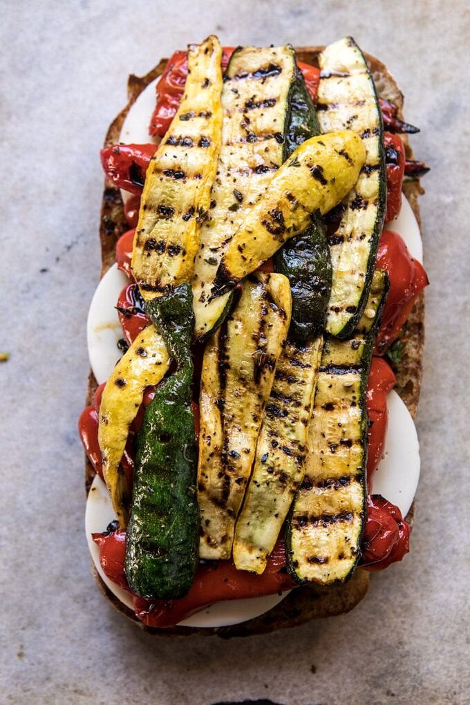 Marinated Veggie Cheese Sandwich with Sun-Dried Tomato Pesto. - Half ...