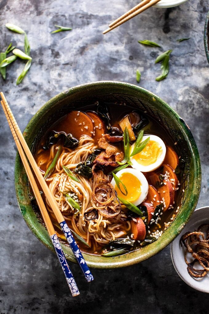 Feel Good Spicy Ramen with Sweet Potatoes and Crispy Shallots. - Half ...
