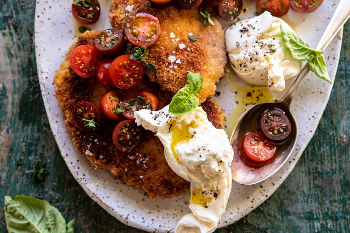 Basil Chicken Saltimbocca with Marinated Tomatoes and Burrata. - Half ...