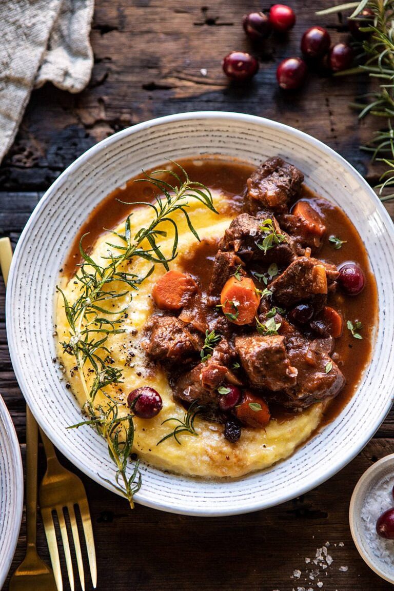 Cranberry Cider Braised Beef Stew with Rosemary Polenta. - Half Baked ...