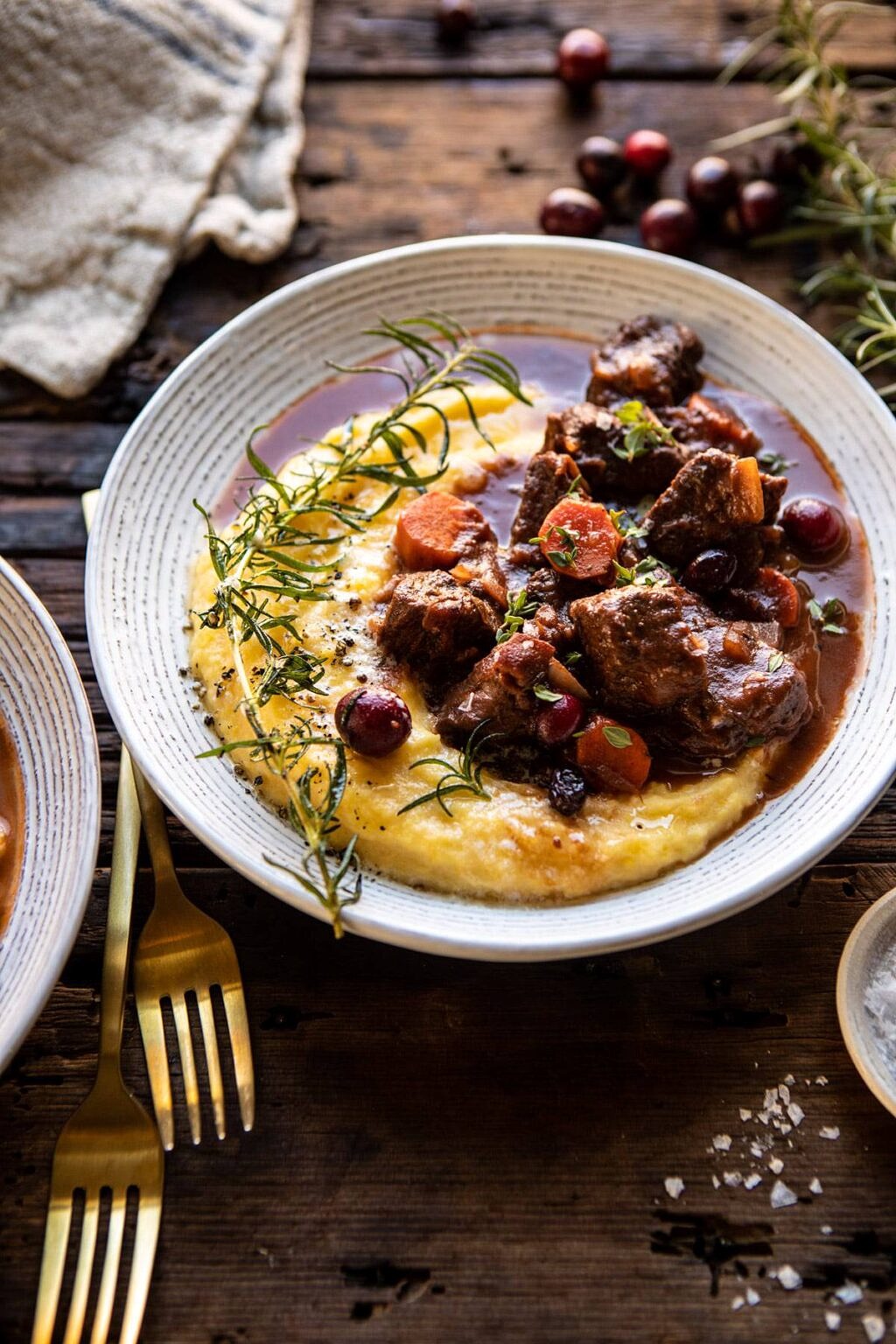 Cranberry Cider Braised Beef Stew with Rosemary Polenta. - Half Baked ...