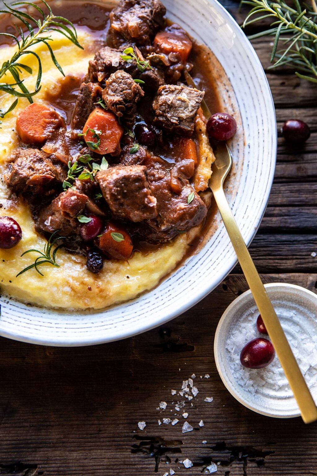 Cranberry Cider Braised Beef Stew with Rosemary Polenta. - Half Baked ...