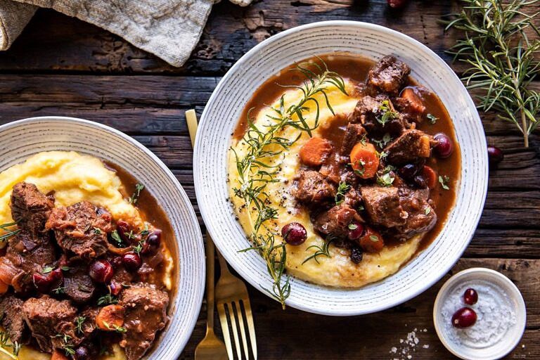 Cranberry Cider Braised Beef Stew with Rosemary Polenta. - Half Baked ...