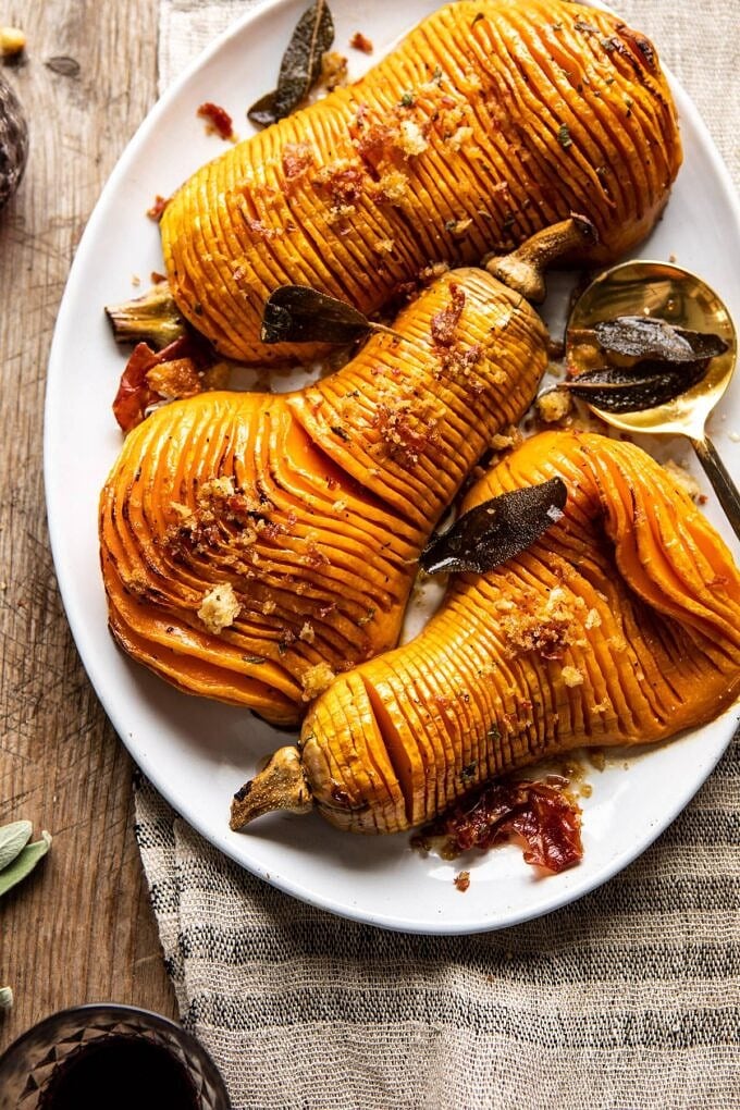 Hasselback Butternut Squash with Sage Butter and Prosciutto Breadcrumbs ...