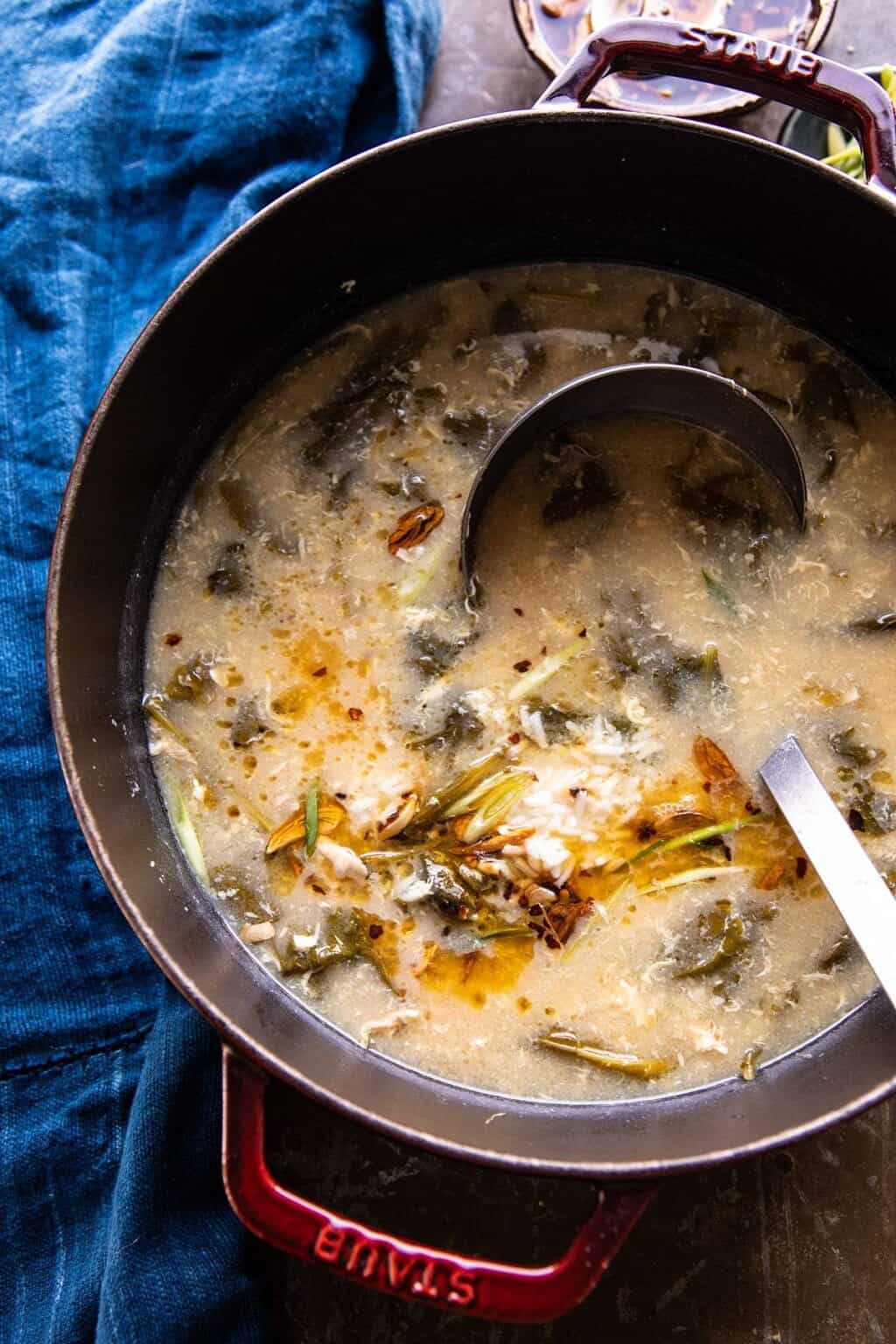 30 Minute Chinese Egg Drop Chicken Rice Soup with Garlicky Chile Oil ...