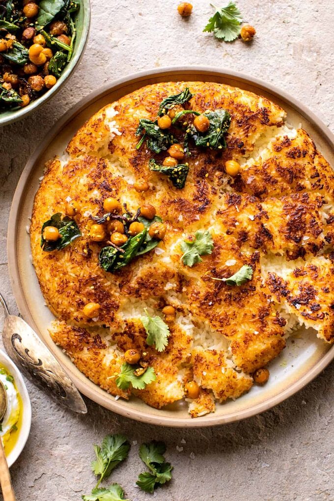 Crispy Persian Rice (Tahdig) with Spiced Golden Chickpeas - Half Baked ...