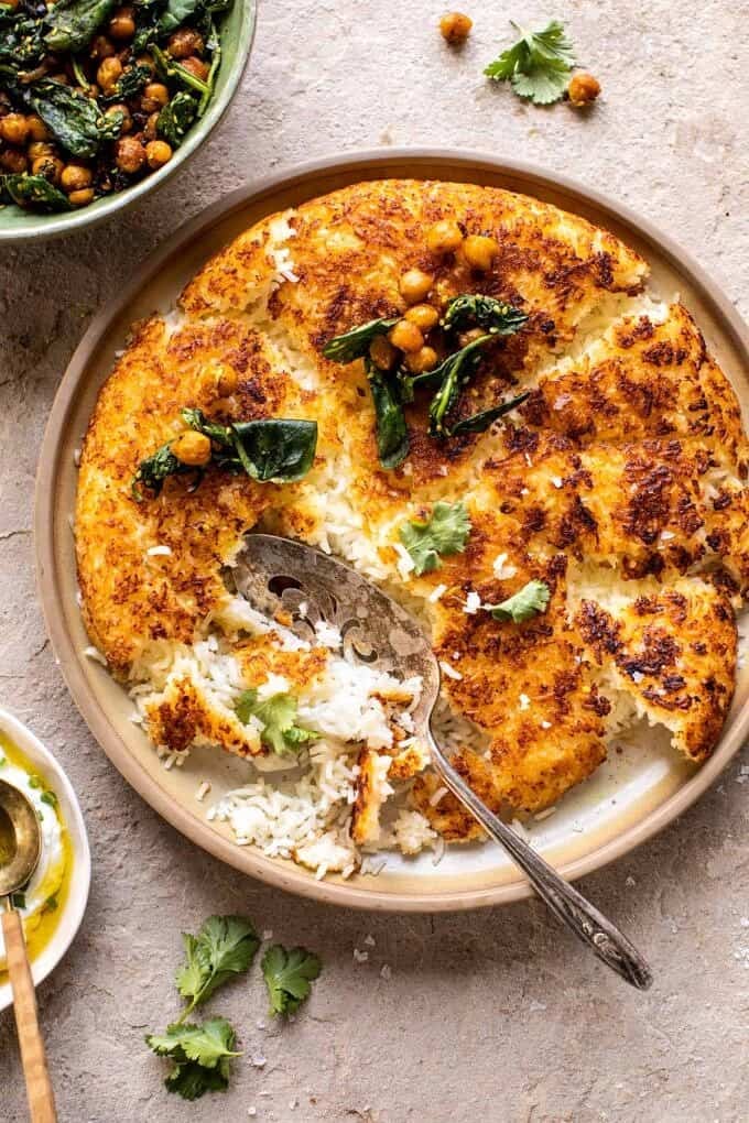 Crispy Persian Rice (Tahdig) with Spiced Golden Chickpeas - Half Baked ...