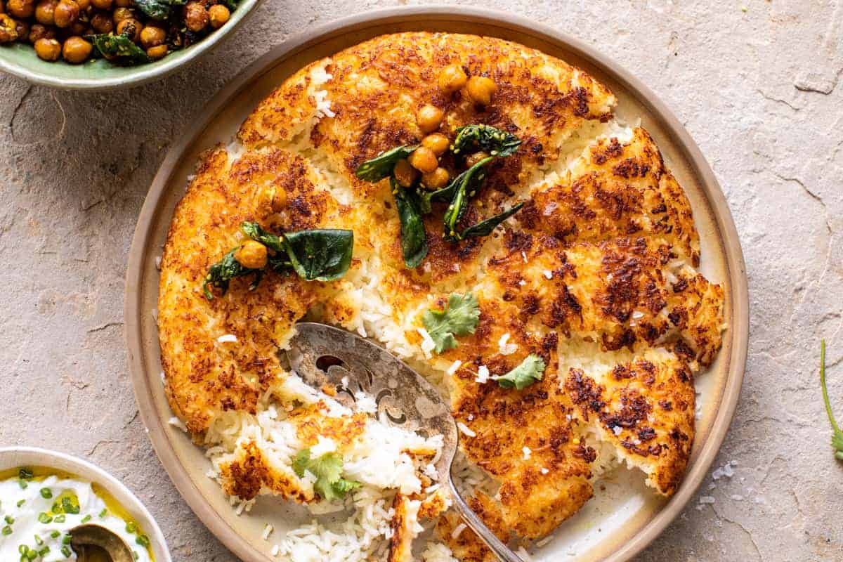 Crispy Persian Rice (Tahdig) with Spiced Golden Chickpeas - Half Baked ...