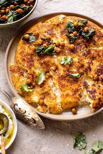 Crispy Persian Rice (Tahdig) with Spiced Golden Chickpeas - Half Baked ...
