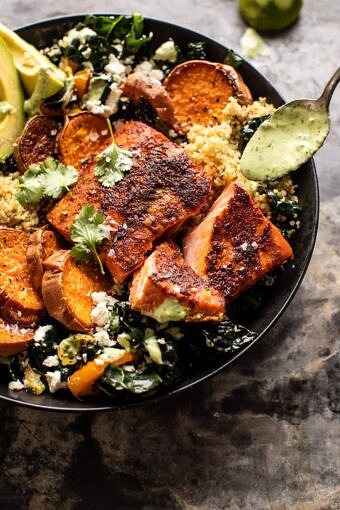 Sheet Pan Chipotle Salmon with Cilantro Lime Special Sauce. - Half ...