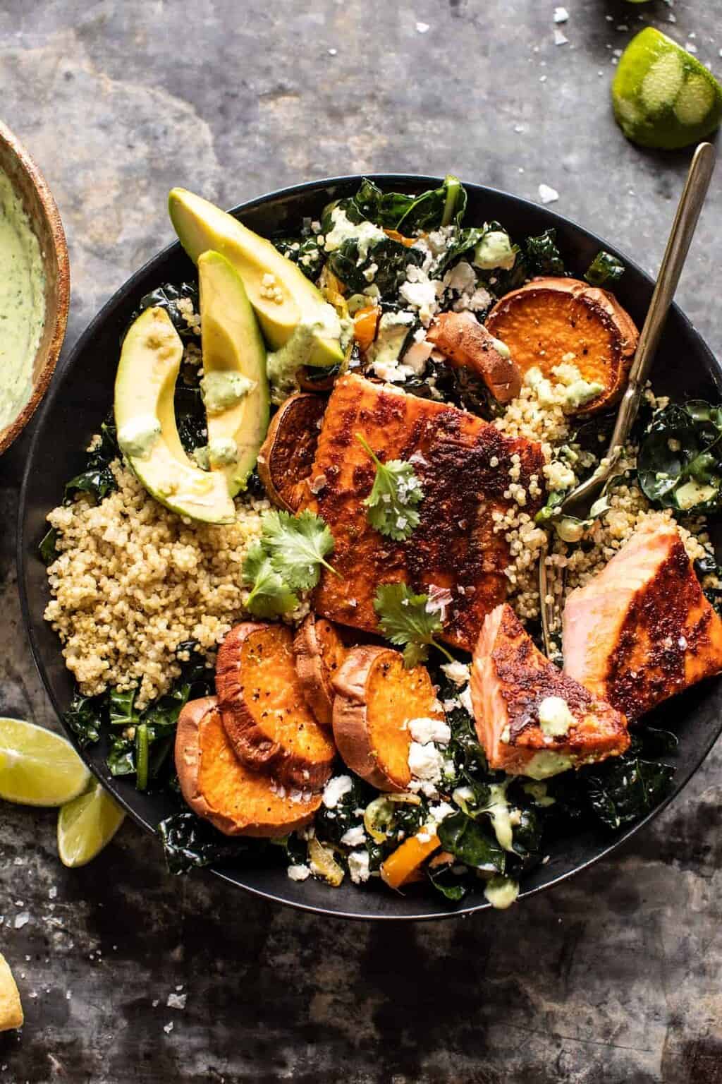 Sheet Pan Chipotle Salmon with Cilantro Lime Special Sauce. - Half ...