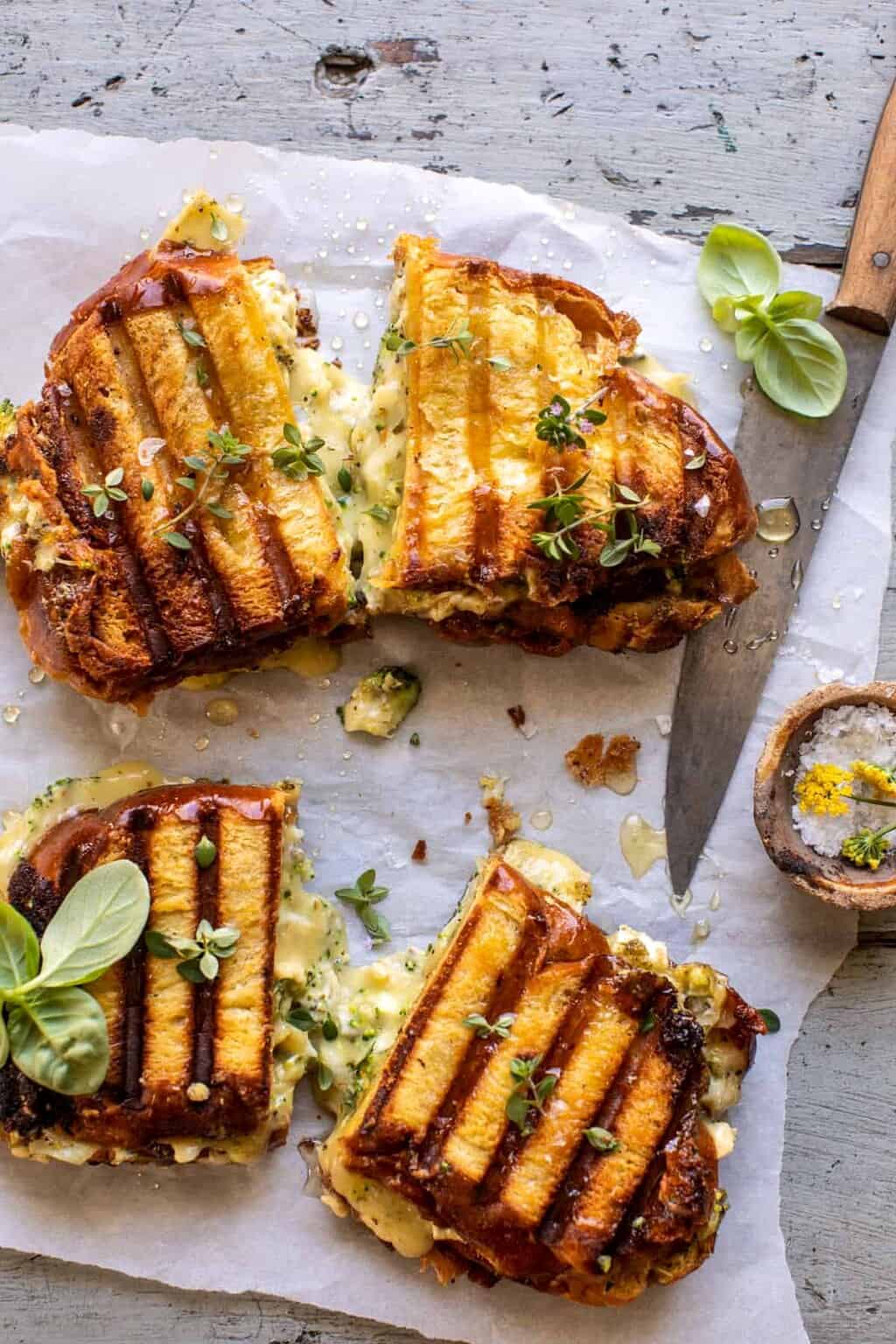 Artichoke and Broccoli Pesto Brie Panini with Thyme Honey. - Half Baked ...