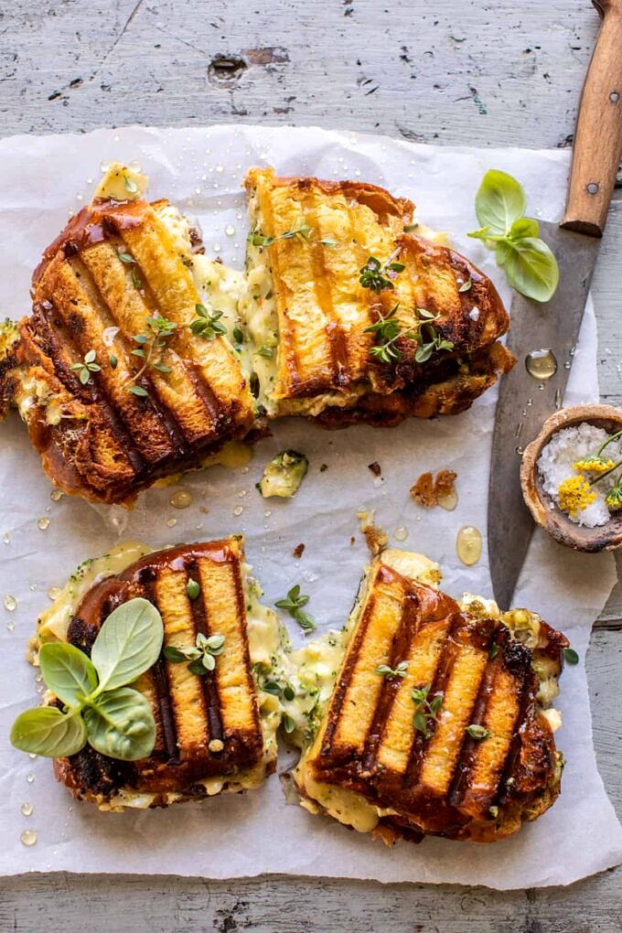Artichoke and Broccoli Pesto Brie Panini with Thyme Honey. - Half Baked ...