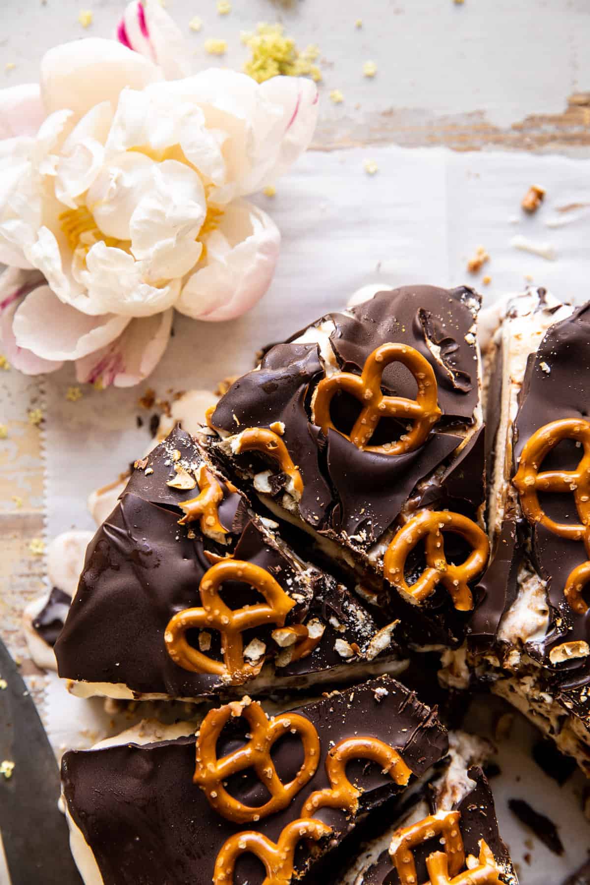 Fudgy Chocolate Peanut Butter Ice Cream Pretzel Cake. - Half Baked Harvest