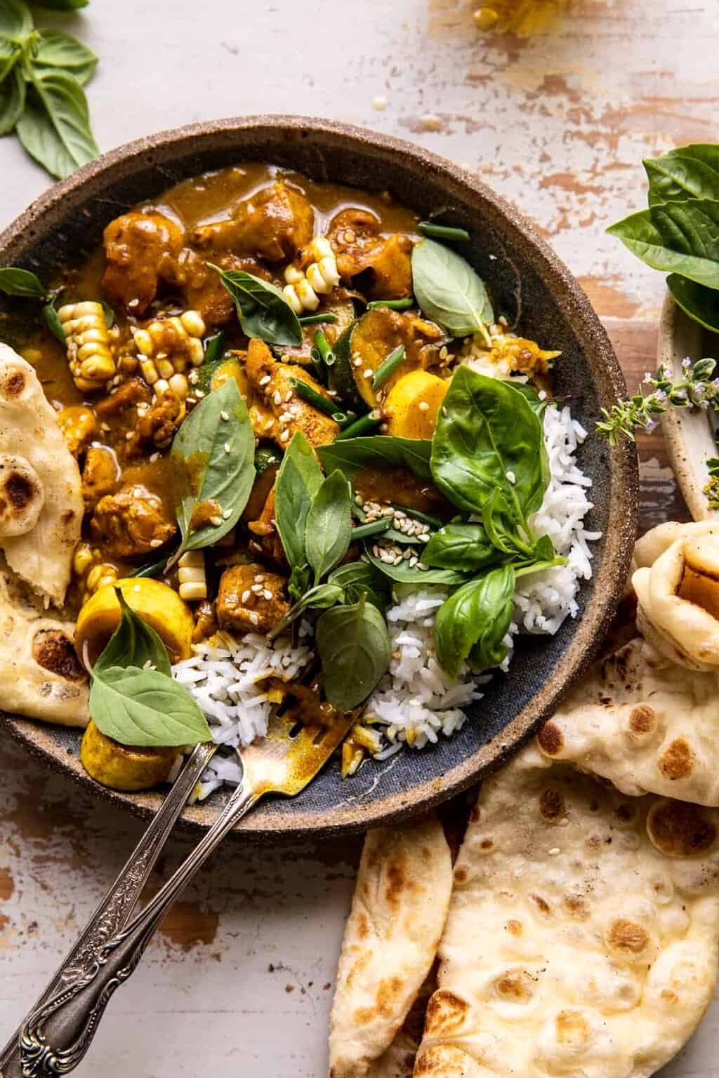 Spicy Coconut Basil Chicken Curry with Garden Vegetables. - Half Baked ...