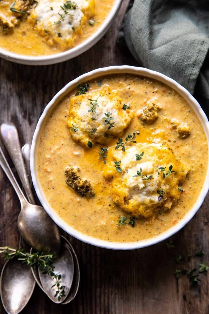 One Pot Broccoli Cheddar and Dumplings. - Half Baked Harvest