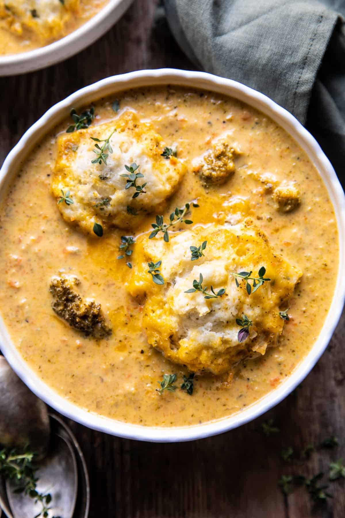 One Pot Broccoli Cheddar and Dumplings. - Half Baked Harvest