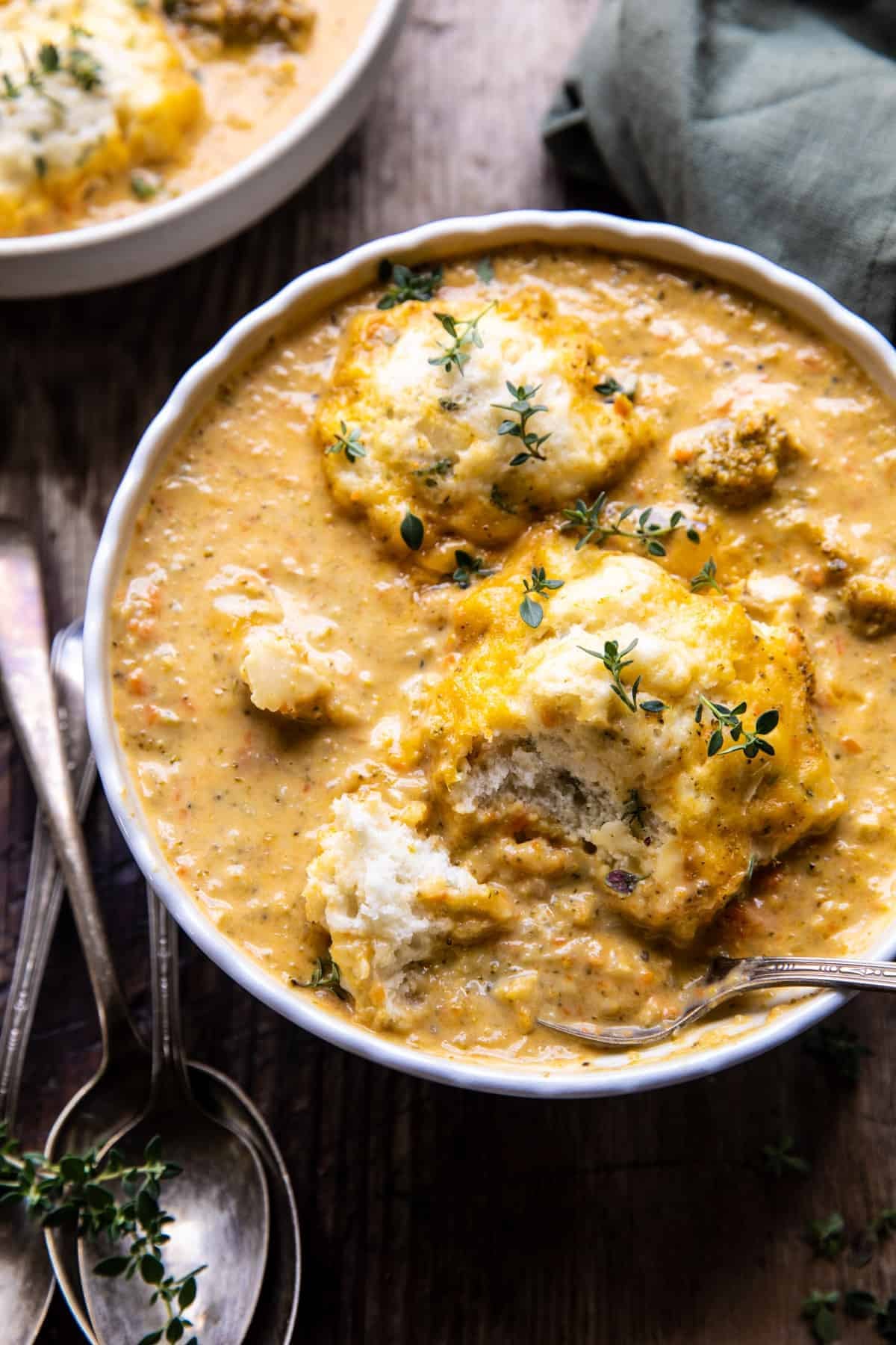 One Pot Broccoli Cheddar and Dumplings. - Half Baked Harvest