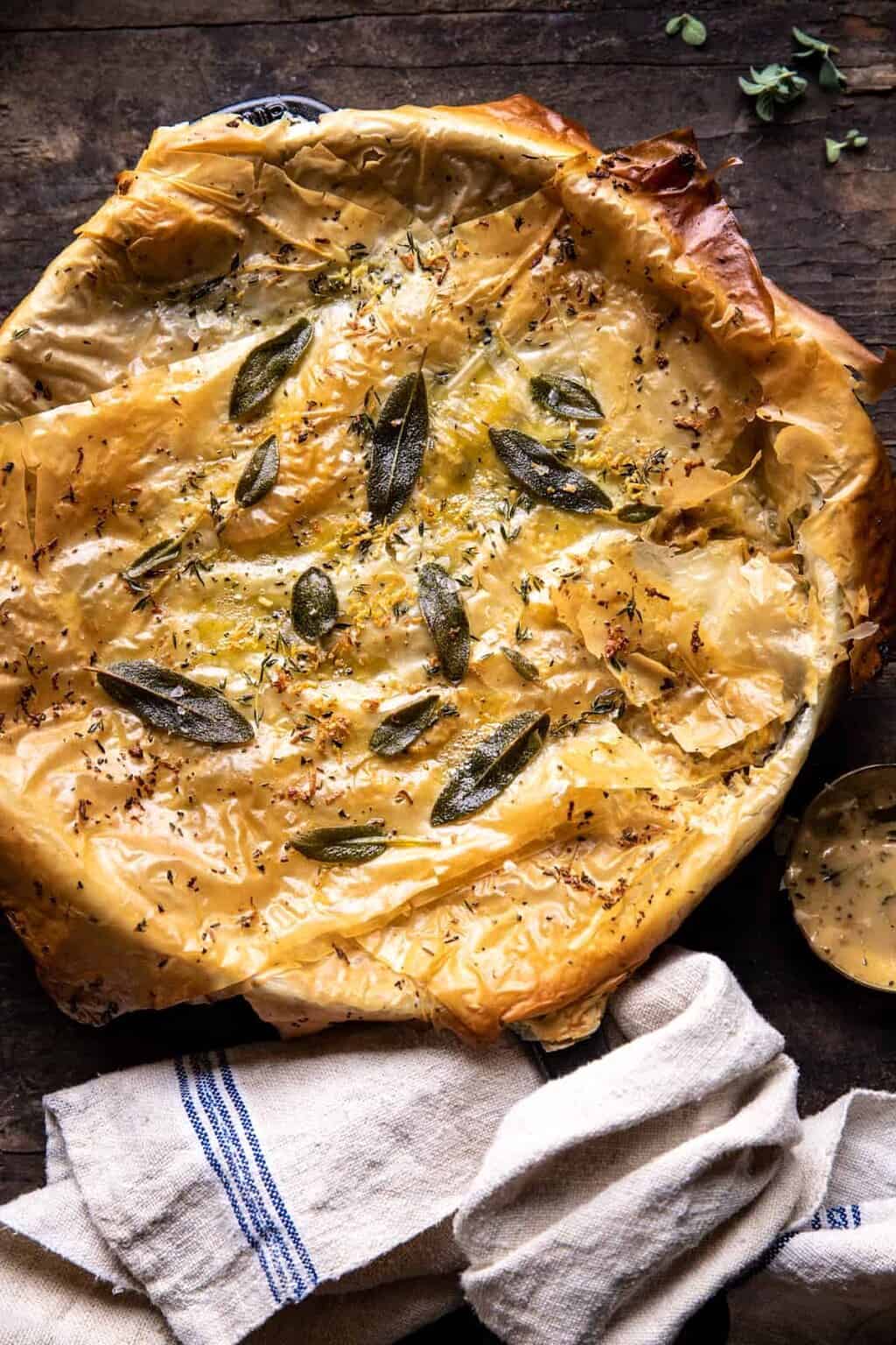 Skillet Chicken Broccoli Pot Pie with Garlic Butter Phyllo Crust ...