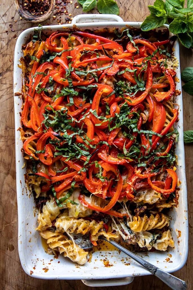 One Pan Baked Cheesy Basil Pasta. - Half Baked Harvest