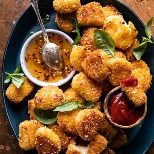 Oven Fried Halloumi Bites with Hot Honey. - Half Baked Harvest