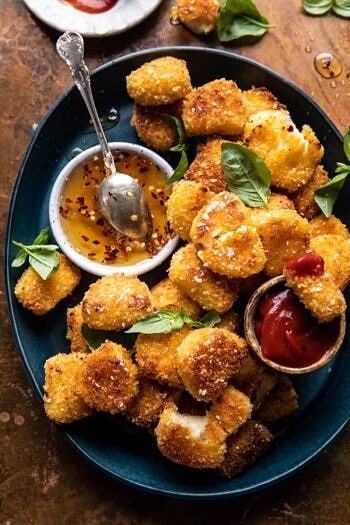 Oven Fried Halloumi Bites with Hot Honey. - Half Baked Harvest