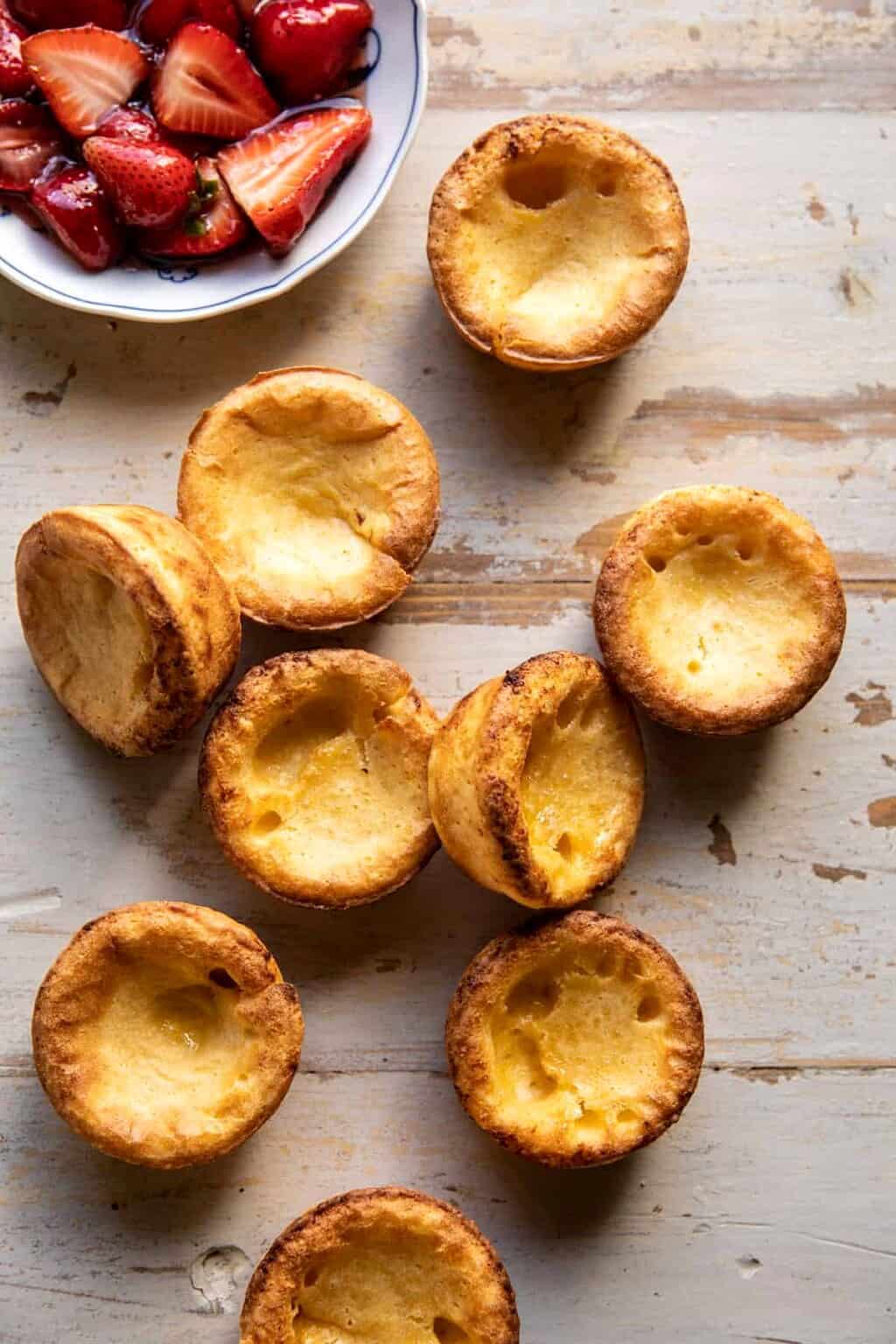 Mini Brown Butter Popovers with Jammy Strawberries. - Half Baked Harvest