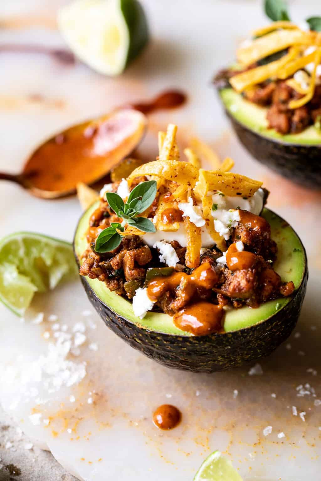 Taco Stuffed Avocados with Chipotle Sauce and Cilantro Lime Ranch ...