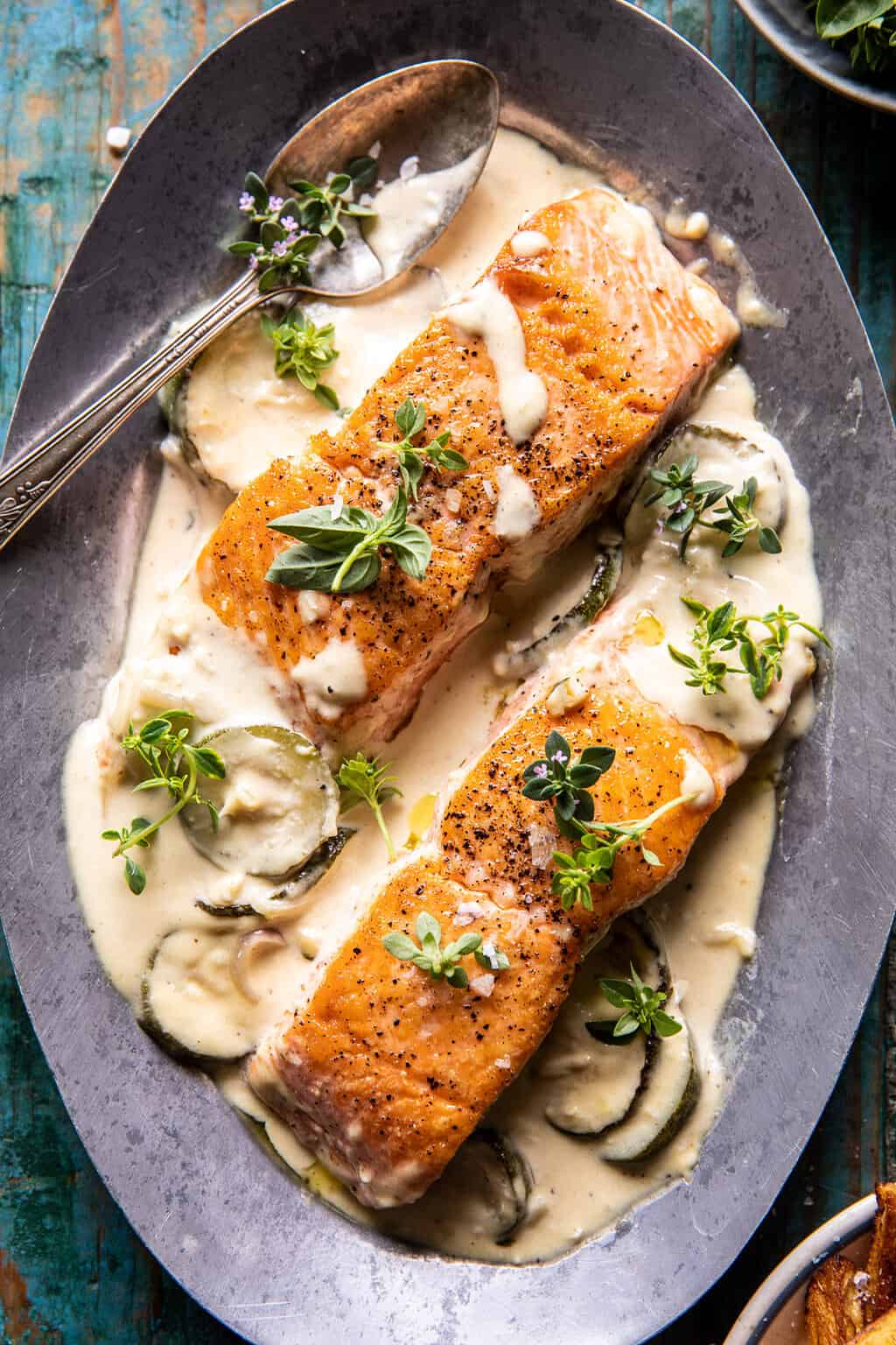 Creamed Feta Garlic Herb Butter Salmon. - Half Baked Harvest