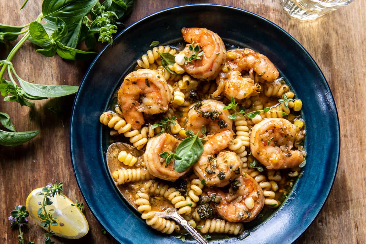 Spicy Lemon Butter Shrimp Scampi with Herbed Corn. - Half Baked Harvest