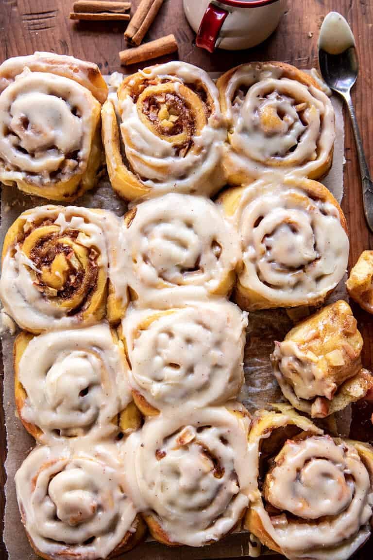 Apple Cinnamon Rolls with Brown Butter Maple Icing. - Half Baked Harvest