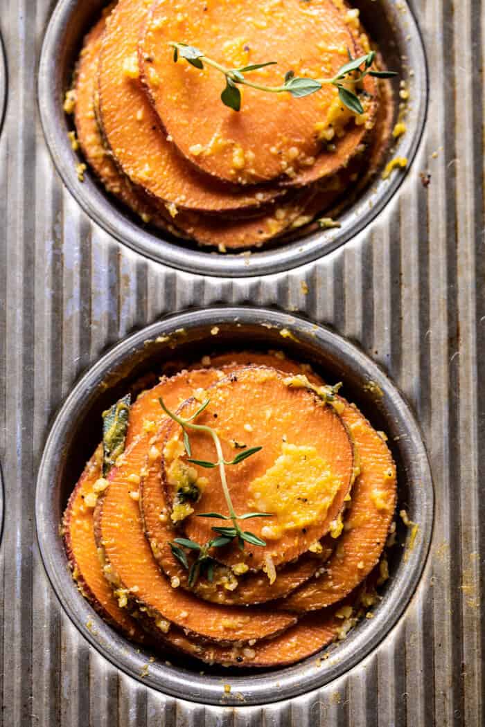 Crispy Parmesan Thyme Sweet Potato Stacks. - Half Baked Harvest