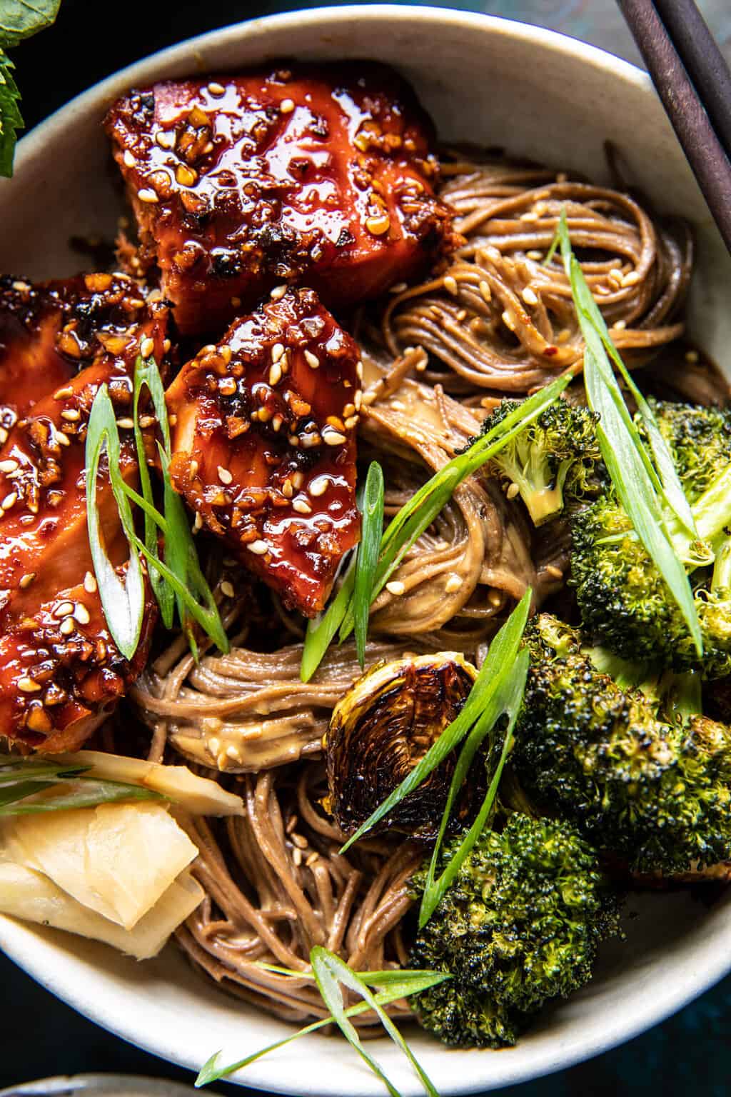 Honey Garlic Salmon Soba Noodle Bowls. - Half Baked Harvest