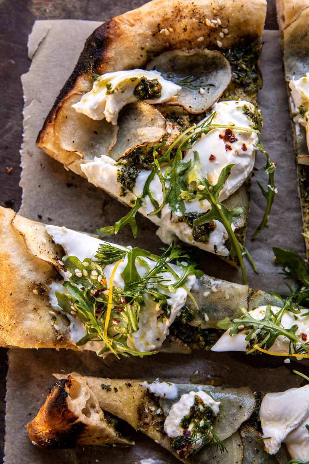 Pesto Potato Burrata Pizza with Spicy Arugula. - Half Baked Harvest