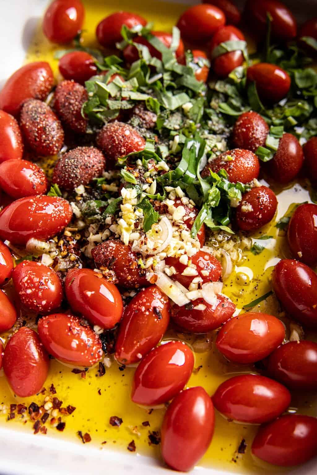 Easiest One Pan Caprese Pesto Orzo Bake. - Half Baked Harvest