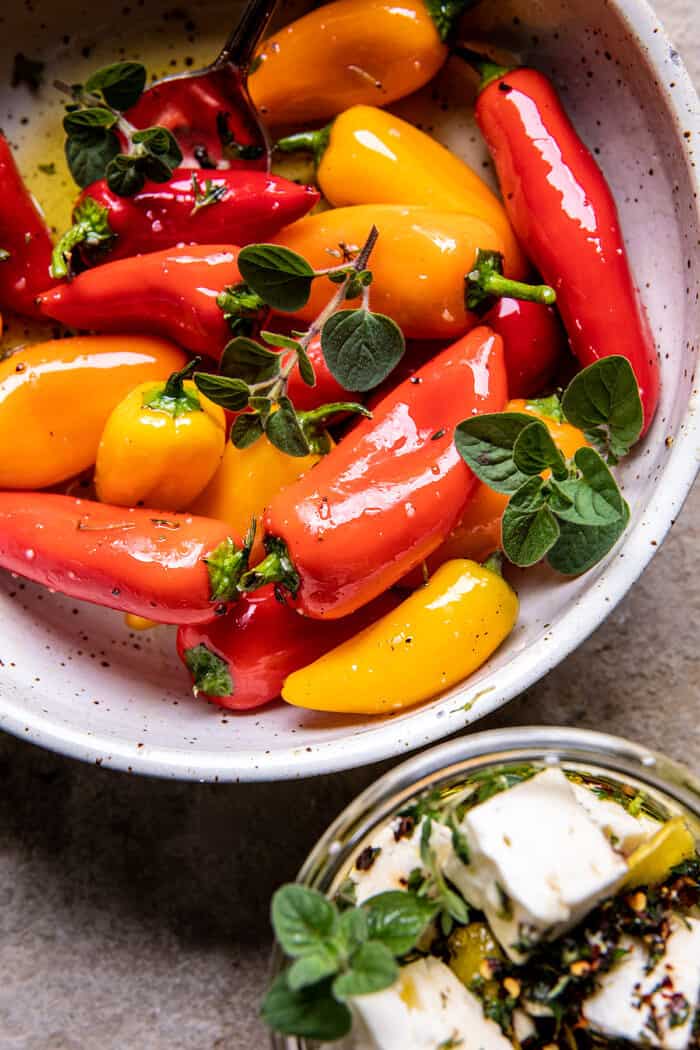 Charred Peppers with Marinated Feta and Tzatziki. - Half Baked Harvest