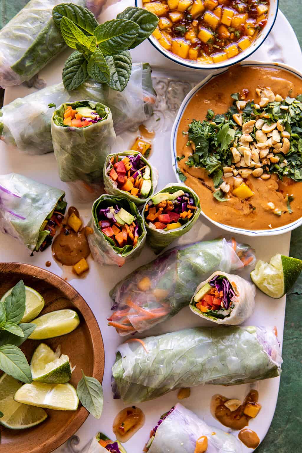Chili Mango Summer Rolls with Ginger Peanut Sauce. - Half Baked Harvest