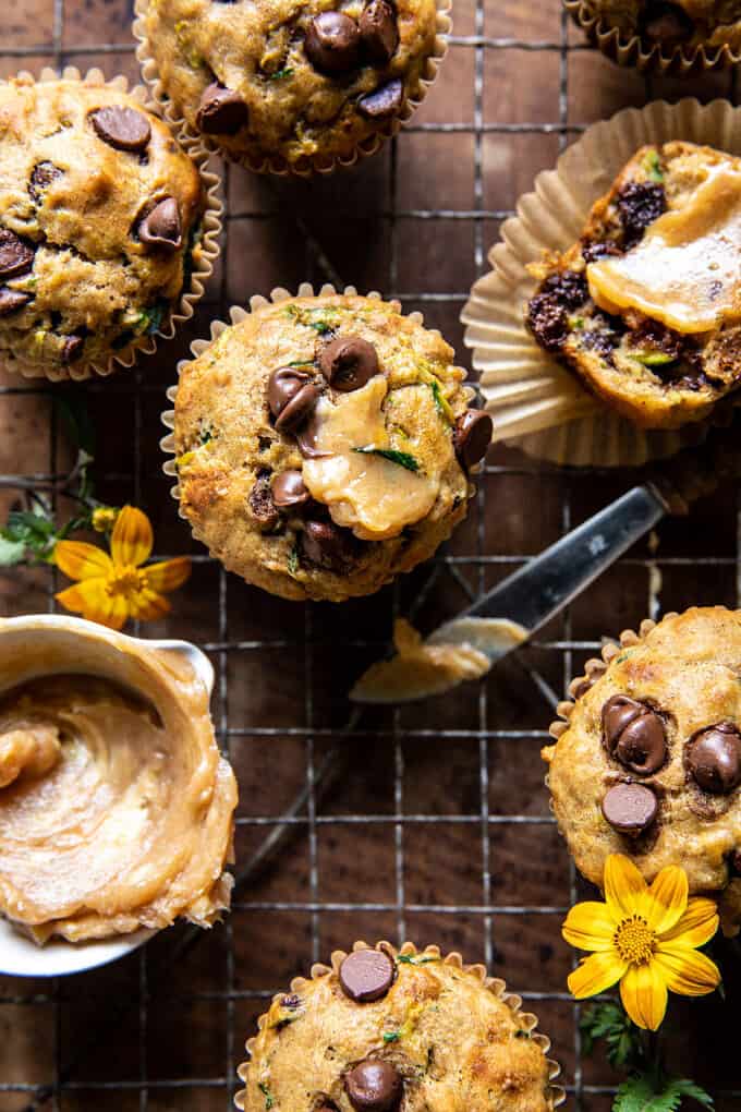 Chocolate Chip Zucchini Banana Muffins with Cinnamon Honey Butter ...